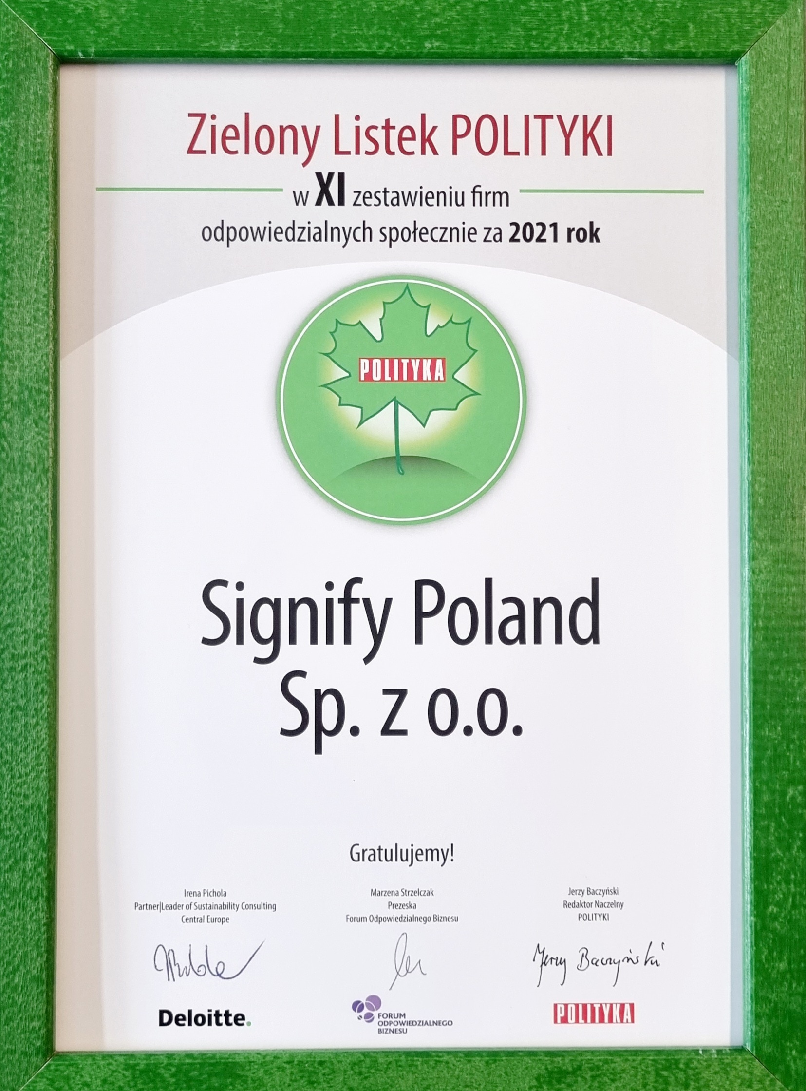 Signify nagrodzony w konkursie Listki CSR POLITYKI | Strona Signify